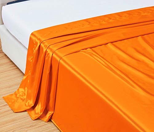 Cotton Home Depot Ultra Soft Silky Satin 4 Piece Sheet Set ( Flat Sheet + Fitted Sheet 17" Deep Pocket + 2 Pillow Cases ) Orange Queen