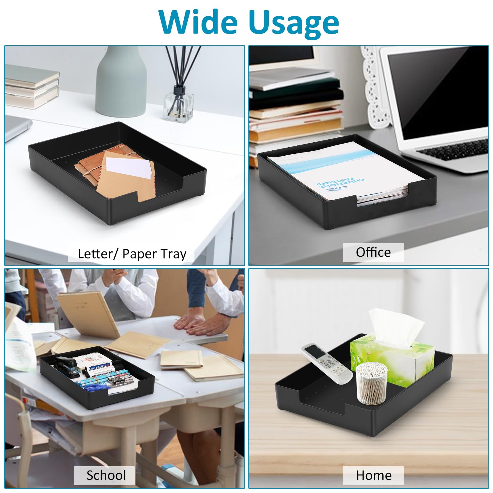 Stackable Letter Tray Paper Organizer, A4 Size Desk Holder for Letter Paper/Stationery/Desk Accessories, Black Holder File Organization for Office, School, Home Storage (2 Pack)