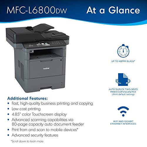 Brother MFC-L6800DW Monochrome Laser, All-in-One Printer, with Additional Lower Paper Tray (520 Sheet Capacity)