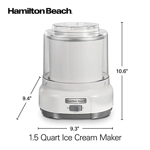 Hamilton Beach Electric Automatic Ice Cream Maker, Frozen Yogurt, Sorbet, Custard 1.5 Quart, White (68880)