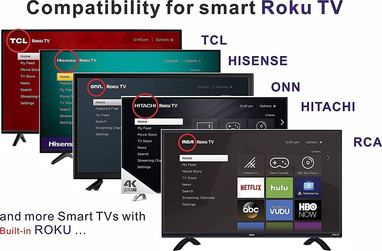 Univeral Remote Compatible with All ROKU TV Brand TCL/Sanyo/LG/RCA/Philips/HITACHI/HAIER/ONN/Insignia/HISENSE/Sharp/JVC, and Apple 1/2/3 Generations, Bose Wave I/II/III/IV