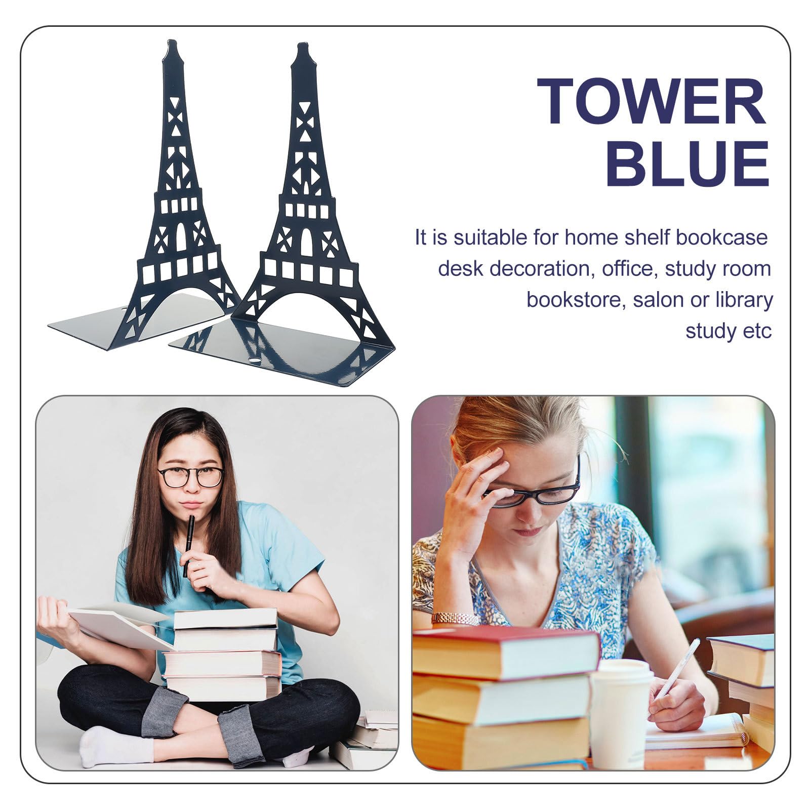SAFIGLE Book Ends Book Ends Metal Bookend Creative Eiffel Tower Bookends, Black/White Bookends for Book Holder Bool Organizer for Home Office Black Bookshelf Black Bookshelf