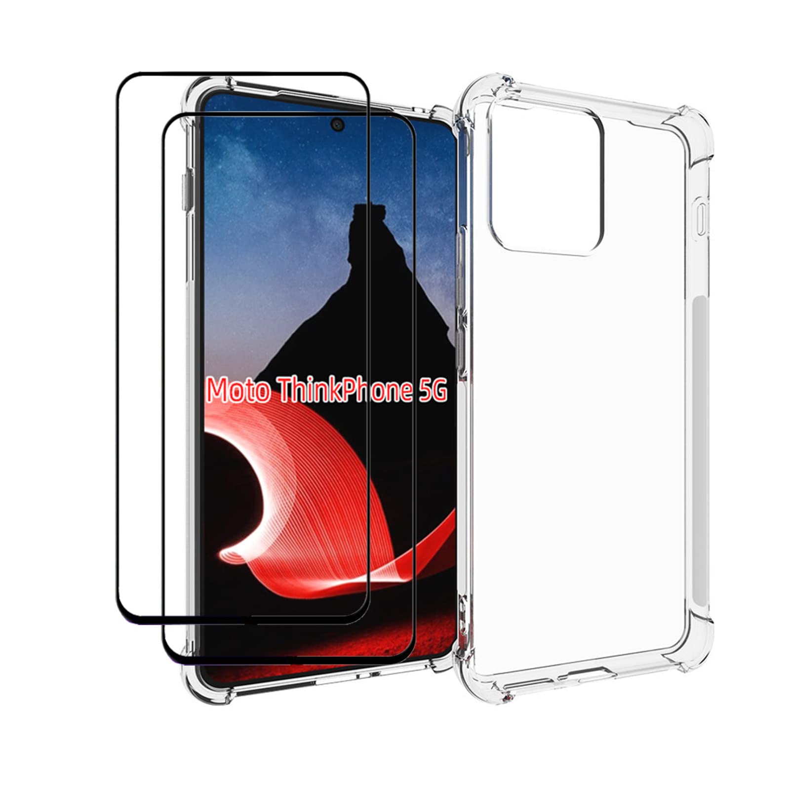 Compatible with Motorola ThinkPhone 5G Case Clear Slim Soft TPU Cover with Screen Protector (2 Pieces), Shock-Absorption Edge Bumper with Reinforced Corners Transparent Phone Case