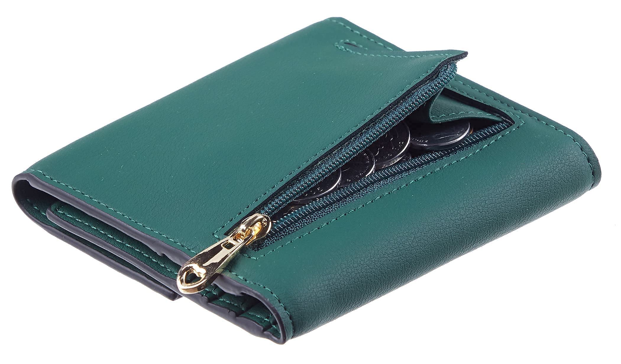 Travelambo RFID Blocking Small Mini Compact Wallet Coin Pouch Holder Trifold Credit Card Holder Pocket Purse for Women (Napa Green)