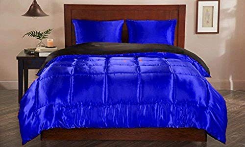 Cotton Home Depot 3 Pcs Silk Comforter Queen Bedding Set Royal Blue Satin Silky Soft Bed in A Bag Luxury Quilt Comforter Set (1 Comforter, 2 Pillowcases)