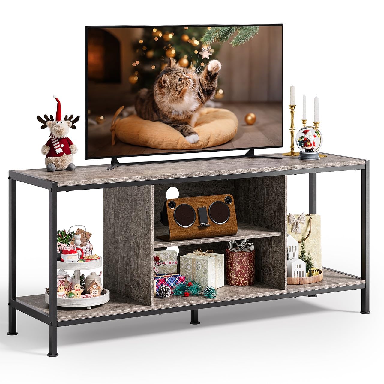Gizoon TV Stand for TVs up to 65 Inch,Entertainment Center with Open Storage Shelves,TV Media Console Table for Living Room and Bedroom, Gray