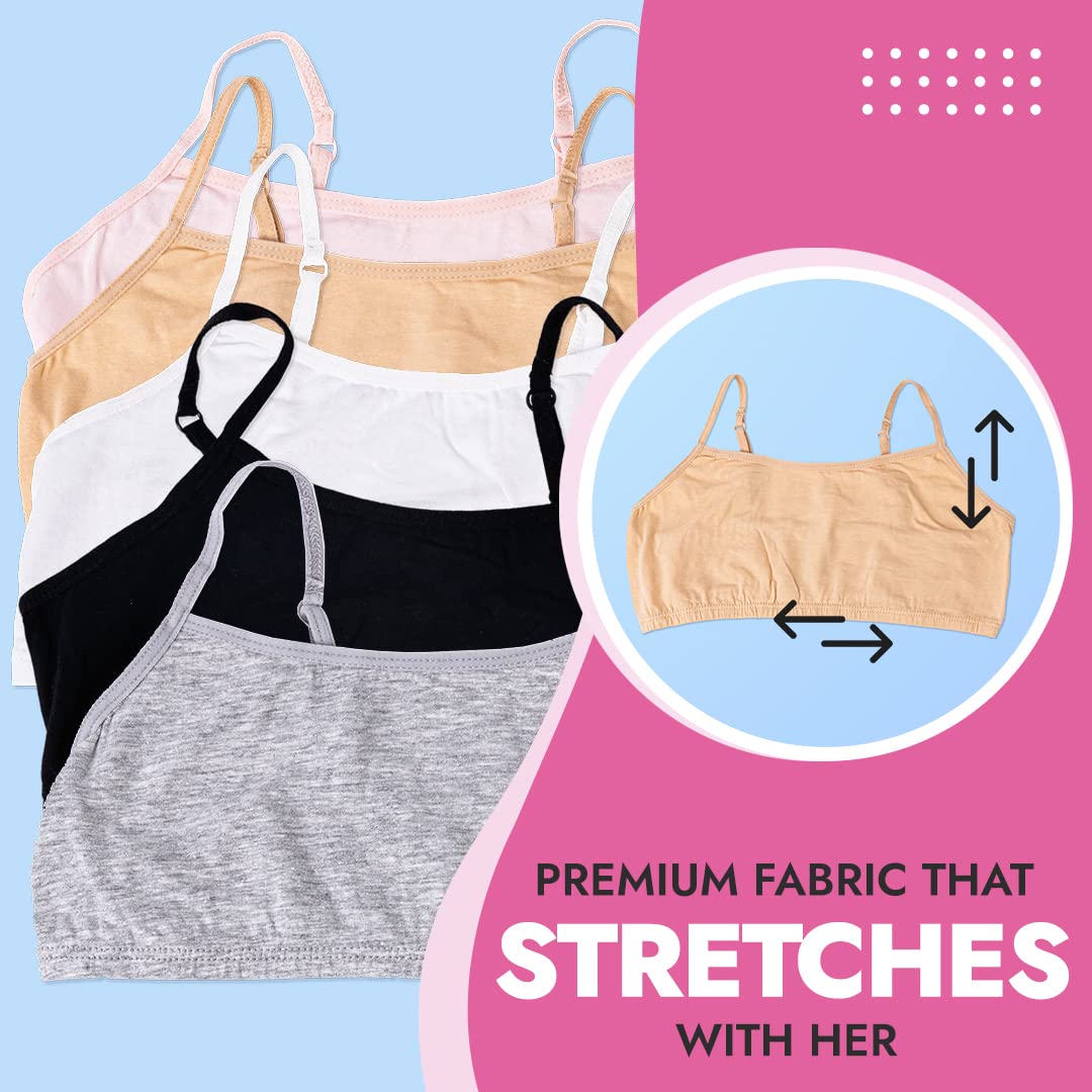 Popular Cotton Girls Training Bra - Crop Cami w Adjustable Straps. Bra Pack 5 PK Neu 7/8