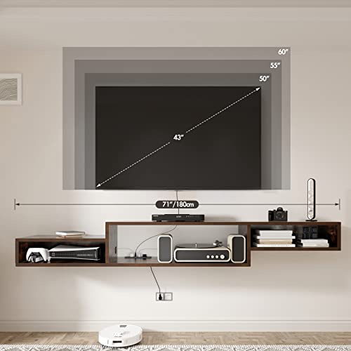 DOUBUY Floating TV Stand Wall Mounted with Power Outlet 70", Floating Entertainment Center, Wood Media Console Shelf for Under TV Storage for Living Room Bedroom Office