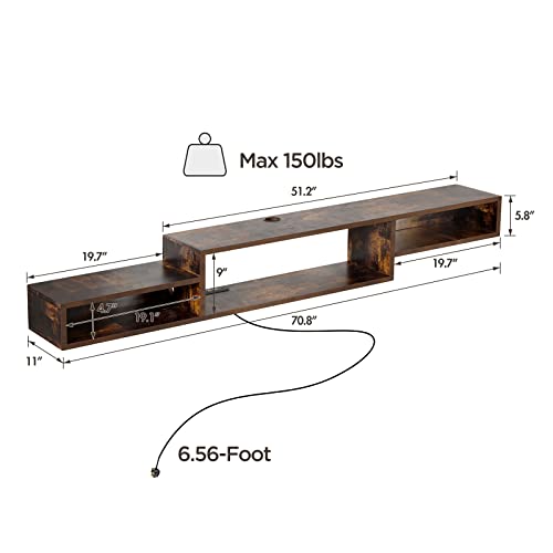 DOUBUY Floating TV Stand Wall Mounted with Power Outlet 70", Floating Entertainment Center, Wood Media Console Shelf for Under TV Storage for Living Room Bedroom Office