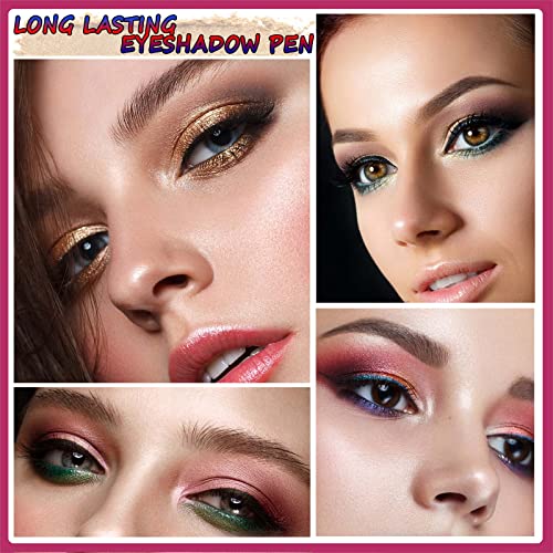 2 in 1 eyeshadow stick and Sponge Makeup Brush, Smooth Cream Shimmer Shadow Pencil Long Lasting Waterproof Eye Shadow Highlighter Stick Makeup, Hypoallergenic Highlighter Multi-Dimensional eyes Look