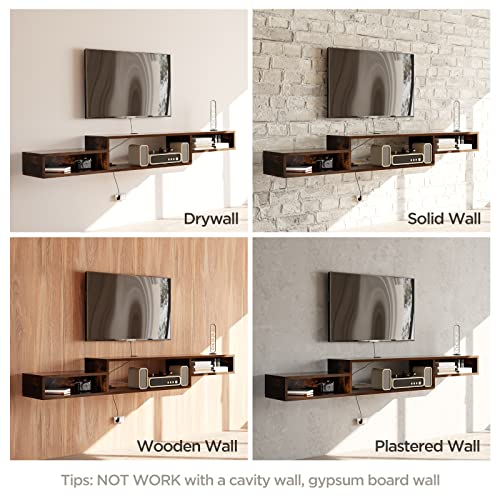 DOUBUY Floating TV Stand Wall Mounted with Power Outlet 70", Floating Entertainment Center, Wood Media Console Shelf for Under TV Storage for Living Room Bedroom Office