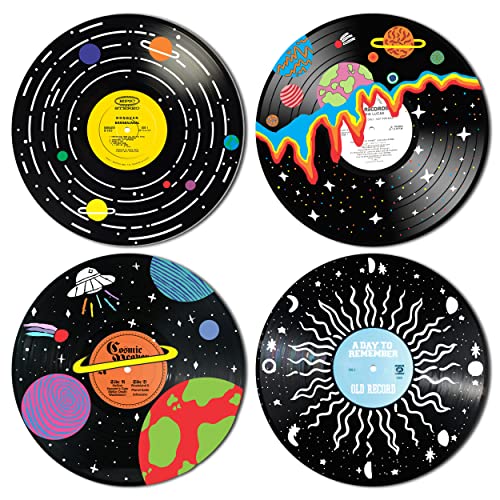 HK Studio Vintage Decor Records for Wall Aesthetic 11.4" Pack 4 - PVC, Actual Vinyl Size Indie Record Wall Decor for Dorm, Boy & Girl Room Decor Aesthetic Vintage - Hippie Room Decor