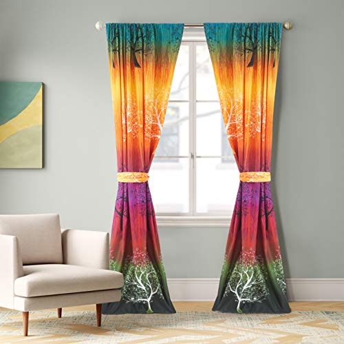 Swanson Beddings Rainbow Tree Curtain Panel Set: Two Panels and Two Tiebacks, 84-Inch Long