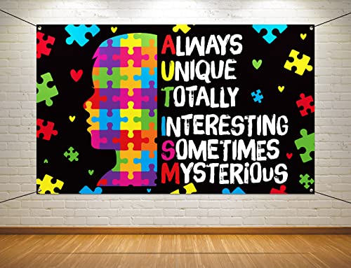 Nepnuser Autism Awareness Photo Booth Backdrop Inspirational Support April Decoration Puzzle Piece Children Indoor Outdoor Wall Decor-5.9×3.6ft