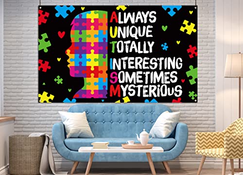 Nepnuser Autism Awareness Photo Booth Backdrop Inspirational Support April Decoration Puzzle Piece Children Indoor Outdoor Wall Decor-5.9×3.6ft