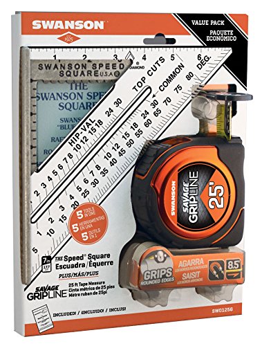 Swanson SW0125G 7" Speed Square Layout Tool & 25' Savage Gripline Tape Measure Kit