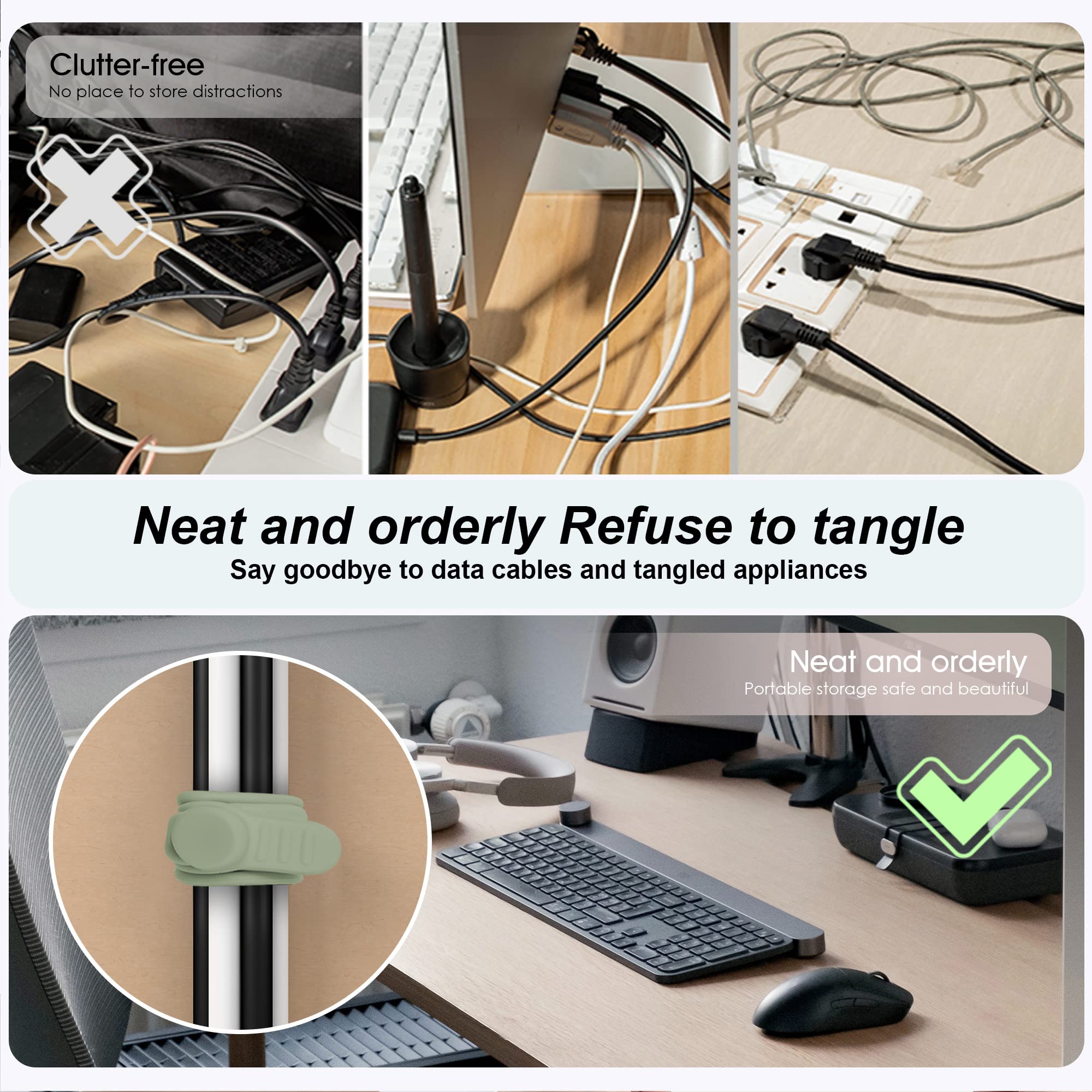 Nearockle Silicone Cable Ties Cord Organizer for Cable Management, 16PCS 4.2" and 7.1" Reusable Cable Organizer Electronic Accessories for Home, Office, Kitchen, School, Travel (Green)