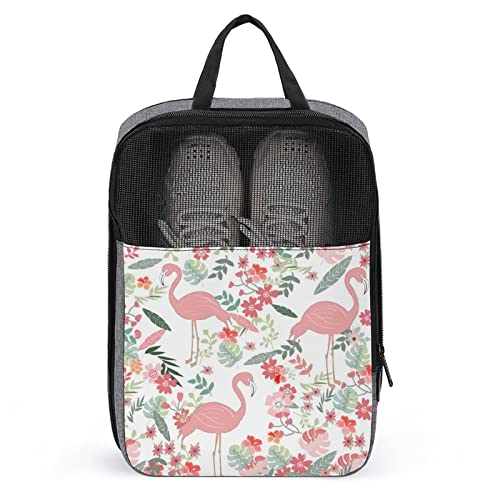 Frcavbin Tropical Flamingos Palm Leaf Travel Shoe Bag Shoes Carrier with Handle and Zipper Foldable Shoe Puches Organizer for Home storage School starts