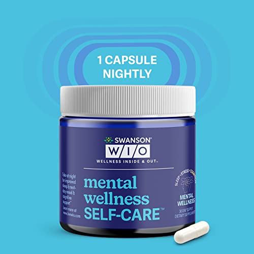 Swanson WIO™ Mental Wellness SELF-Care™ for Better Sleep + Mood Support, Cognitive Wellness, Non-GMO with Zinc, Magnesium, Melatonin, Nighttime - 4 oz Bottle with 30 Capsules (30-Day Supply)
