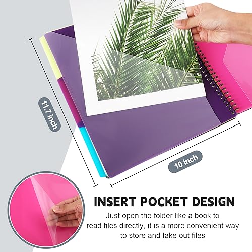 Yeaqee 8 Pack 12 Pocket Spiral Folders Notebook Bulk with Clear Front Pocket, Binder Project Organizer with 6 Dividers and Tab