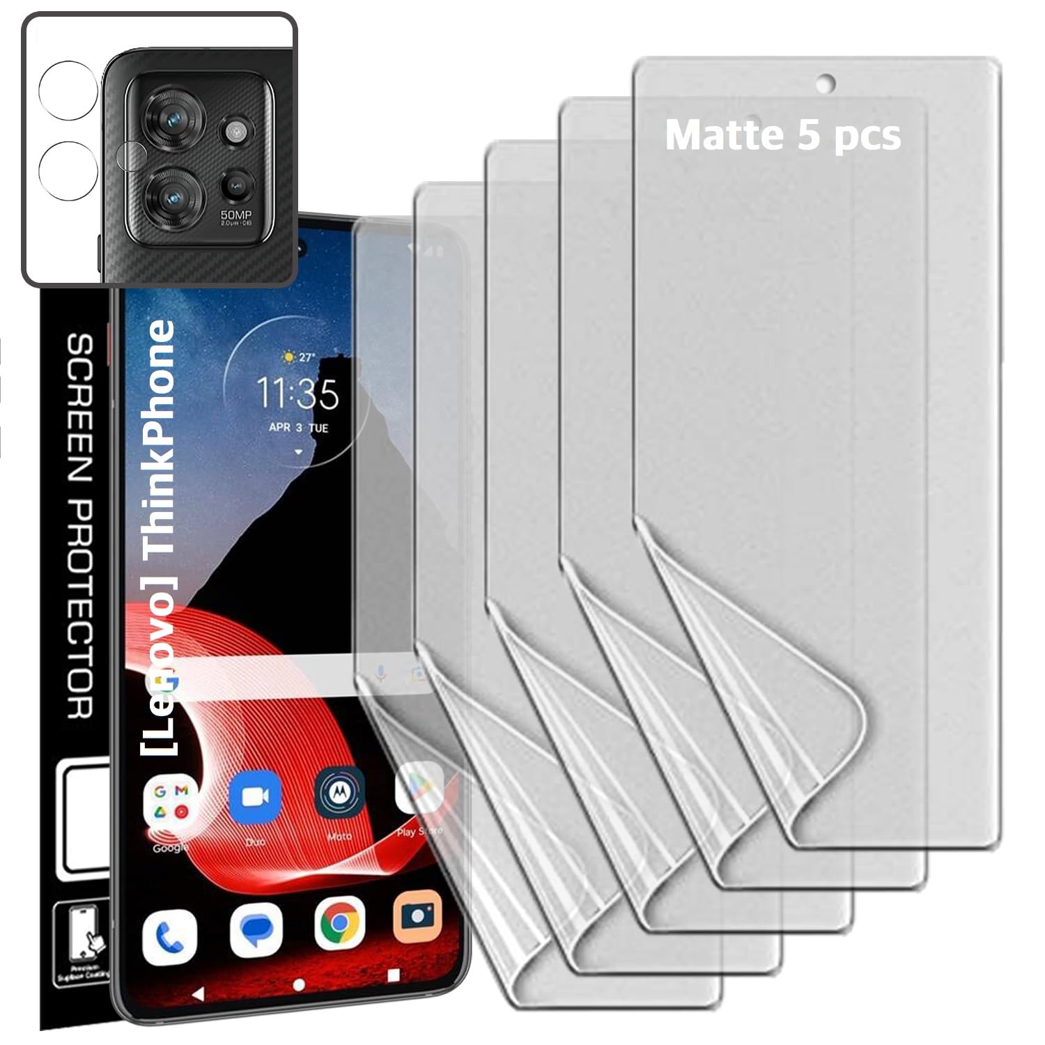 [5+2] 5 Anti-glare(matte) TPU film Screen protector + 2 Lens Protector compatible with [Lenovo] Motorola ThinkPhone 5G 2023 Easy to Install TPU Film screen protector Scratch Resistant [Perfect Fit for