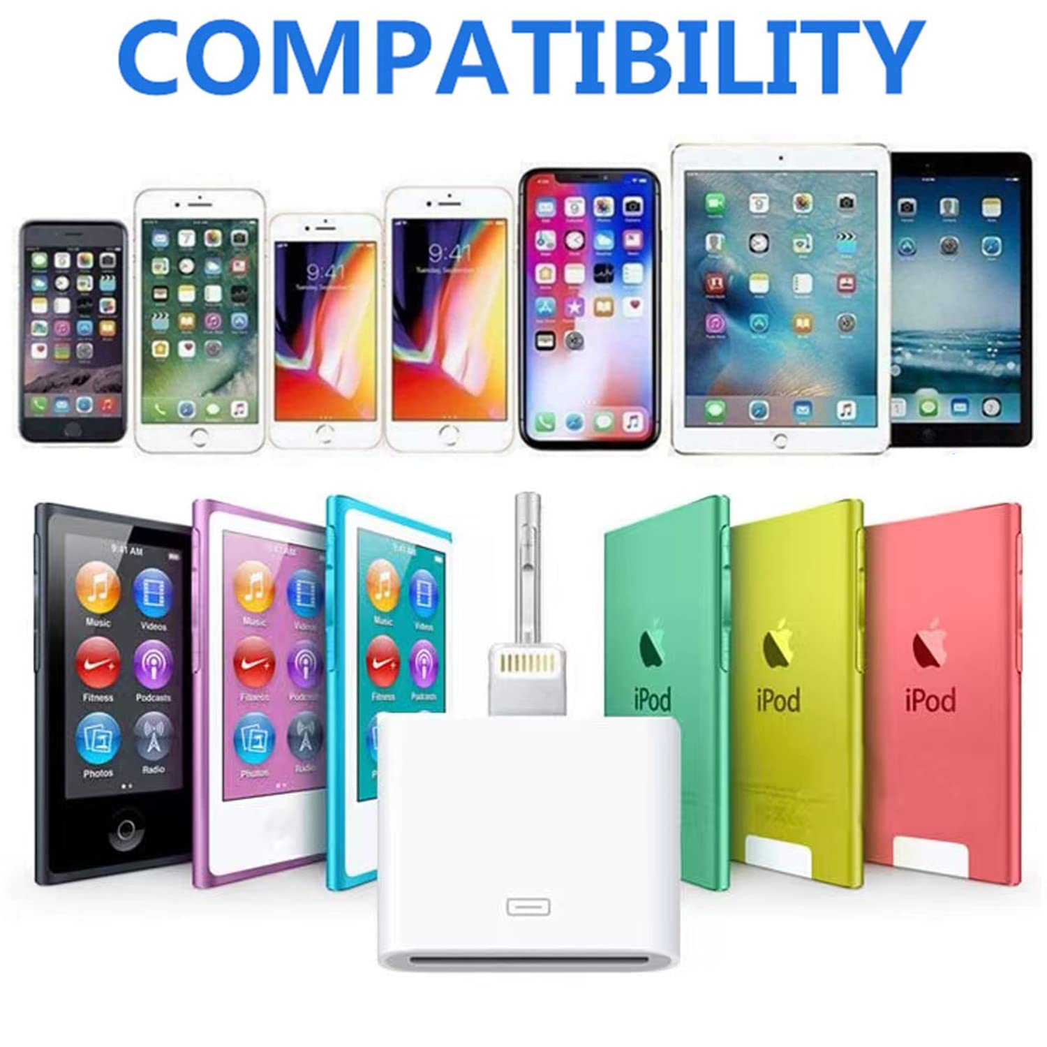 Lightning to 30-pin Adapter,Apple MFi Certified iPhone 8-Pin Male to 30-Pin Female Adapter Charging Sync Converter Connector Compatible iPhone 13/13P/12/11/X/8/7/6P/5S/4/iPad/iPod (No Audio)