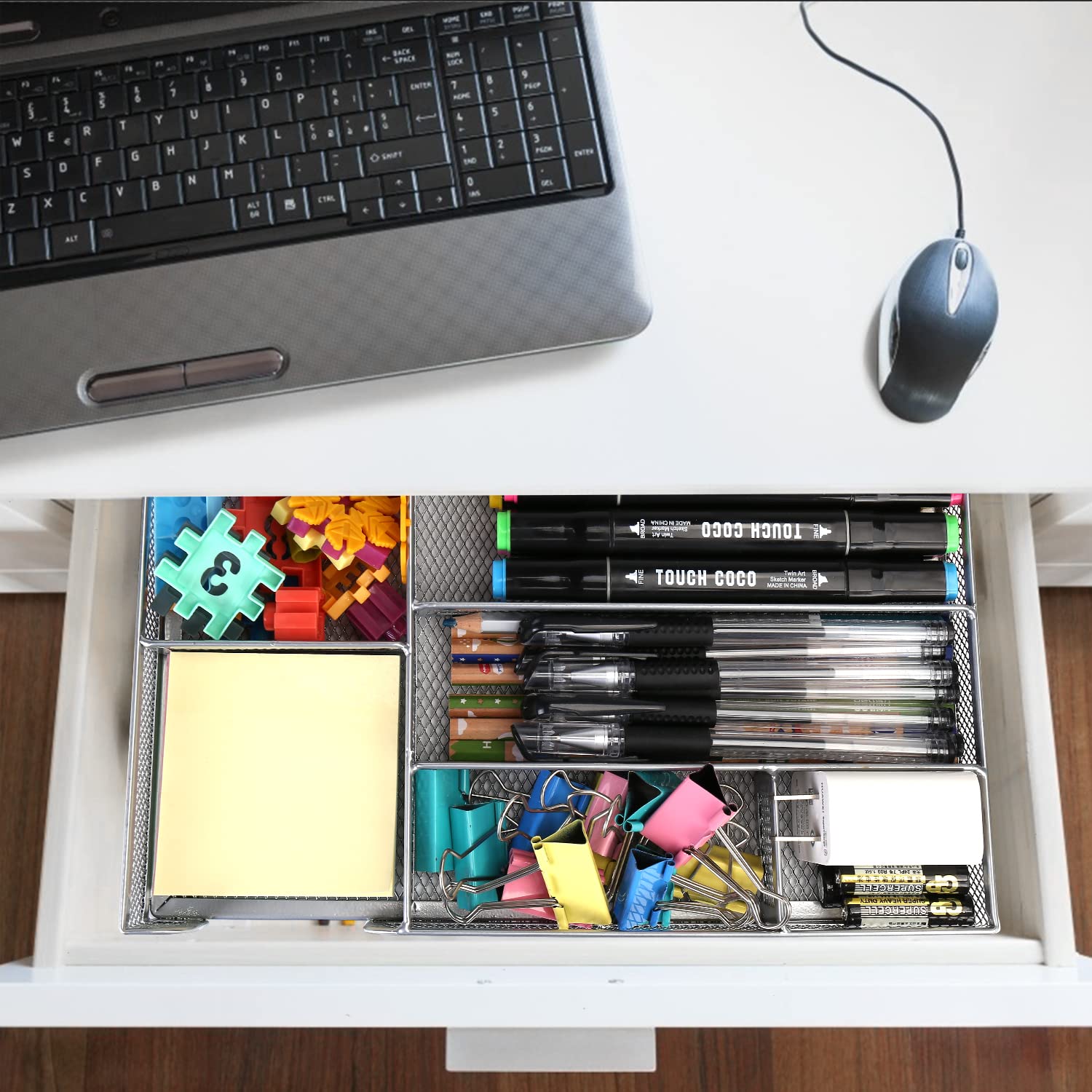 EsOfficce Drawer Organizer,Desk Organizer, Black Metal Mesh Drawer, Desk Drawer Organizer for Home Office and School,11X 6X 1.6Inch, Inch,Silver