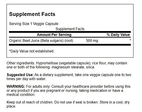 Swanson Made with Organic Beet Juice Freeze Dried 500 Milligrams 60 Veg Capsules (2 Pack)