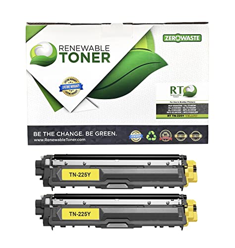 Renewable Toner Compatible TN-225Y High Yield Cartridge Replacement for Brother TN225Y TN-225 TN225 DCP-9020 HL-3140 3150 3170 3180 MFC-9130 9330 9340 (Yellow, 2-Pack)