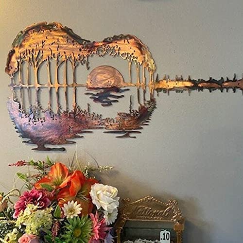 Abstract Guitar Metal Art Decoration Crafts, Metal Wrought Iron Forest Guitar Wall Art Hanging Wall Décor Ideal for Indoor or Outdoor, Ornament, Office, Music Studio, Home for Musicians, Art Gift (A)