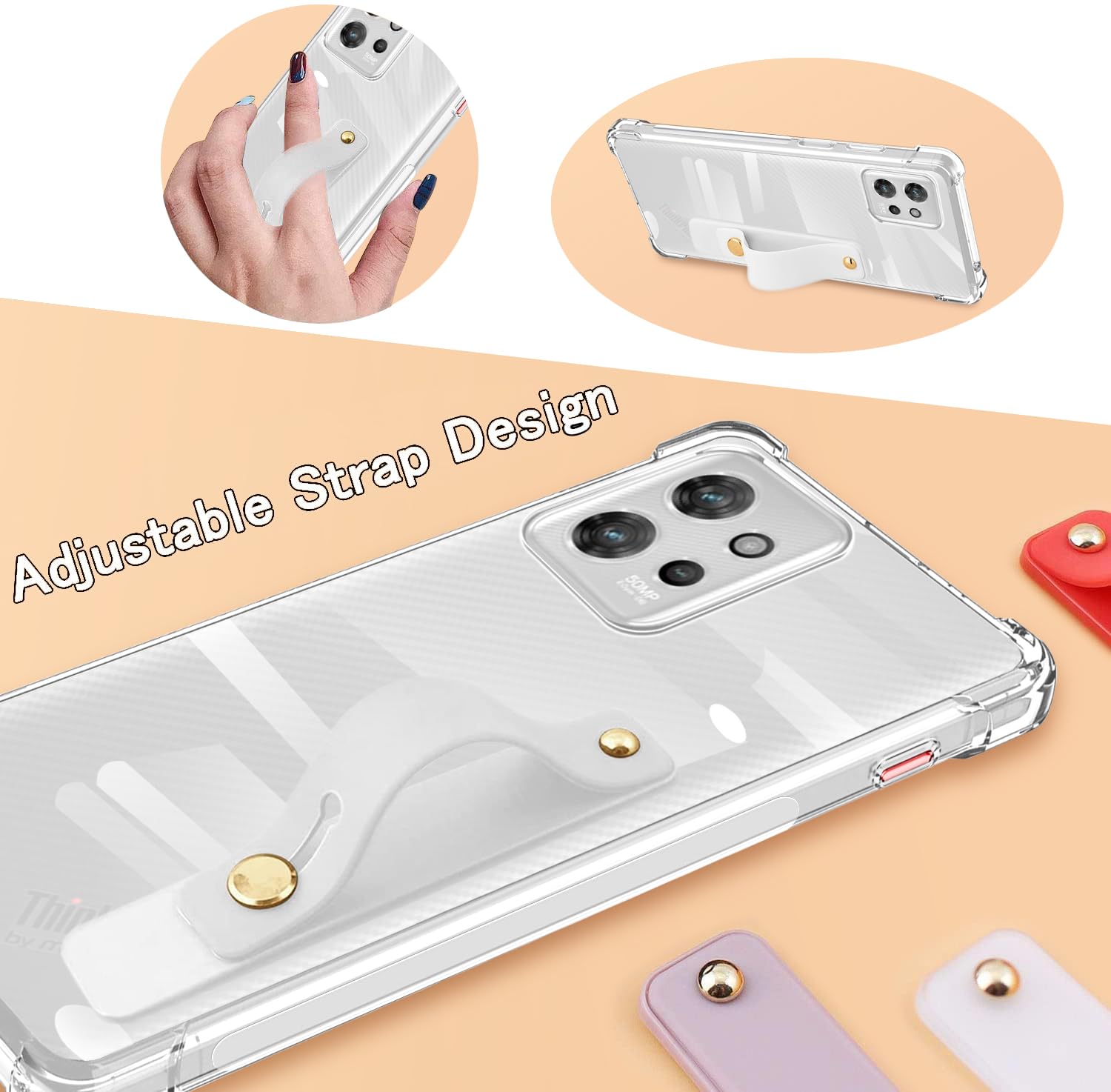 ZHIYIWU Designed for Moto ThinkPhone 5G Phone Case with Wristband Kickstand Ring Stand Clear Holder Kickstand Slim Transparent Soft Silicone TPU Shockproof Anti-Scratch Protective Cover - Clear