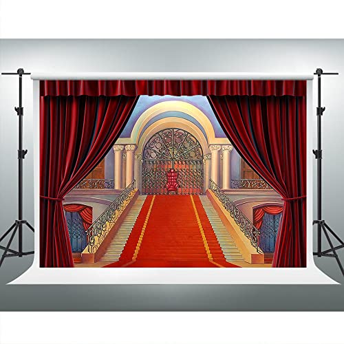 VIDMOT Castle Steps Background 7x5ft Palace Hall King Throne Background for Boy Birthday Party Cake Table Decor Red Carpet Stage Theater Backdrop Children Photo Photography Studio Set Props BJXPVV116