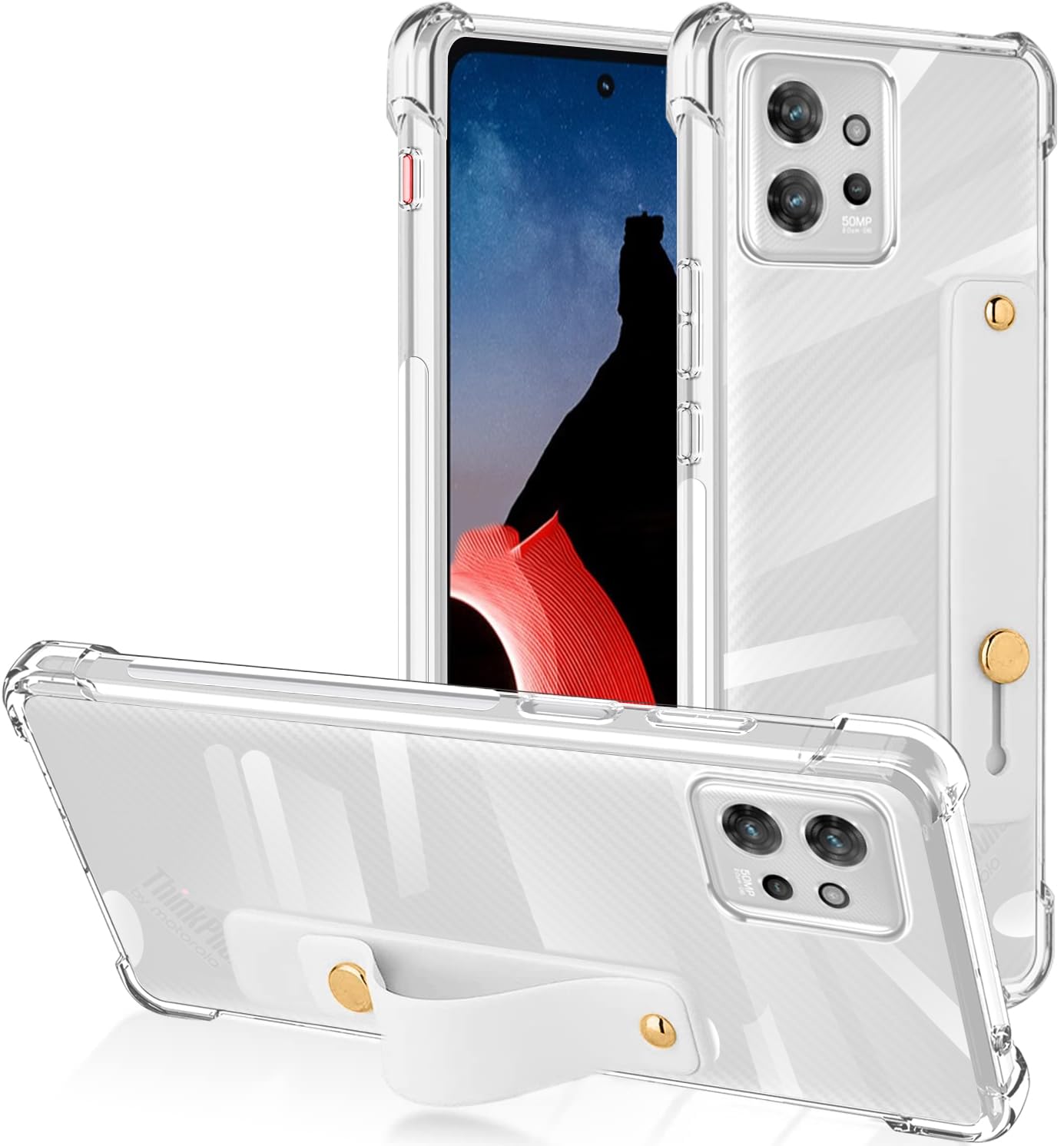 ZHIYIWU Designed for Moto ThinkPhone 5G Phone Case with Wristband Kickstand Ring Stand Clear Holder Kickstand Slim Transparent Soft Silicone TPU Shockproof Anti-Scratch Protective Cover - Clear