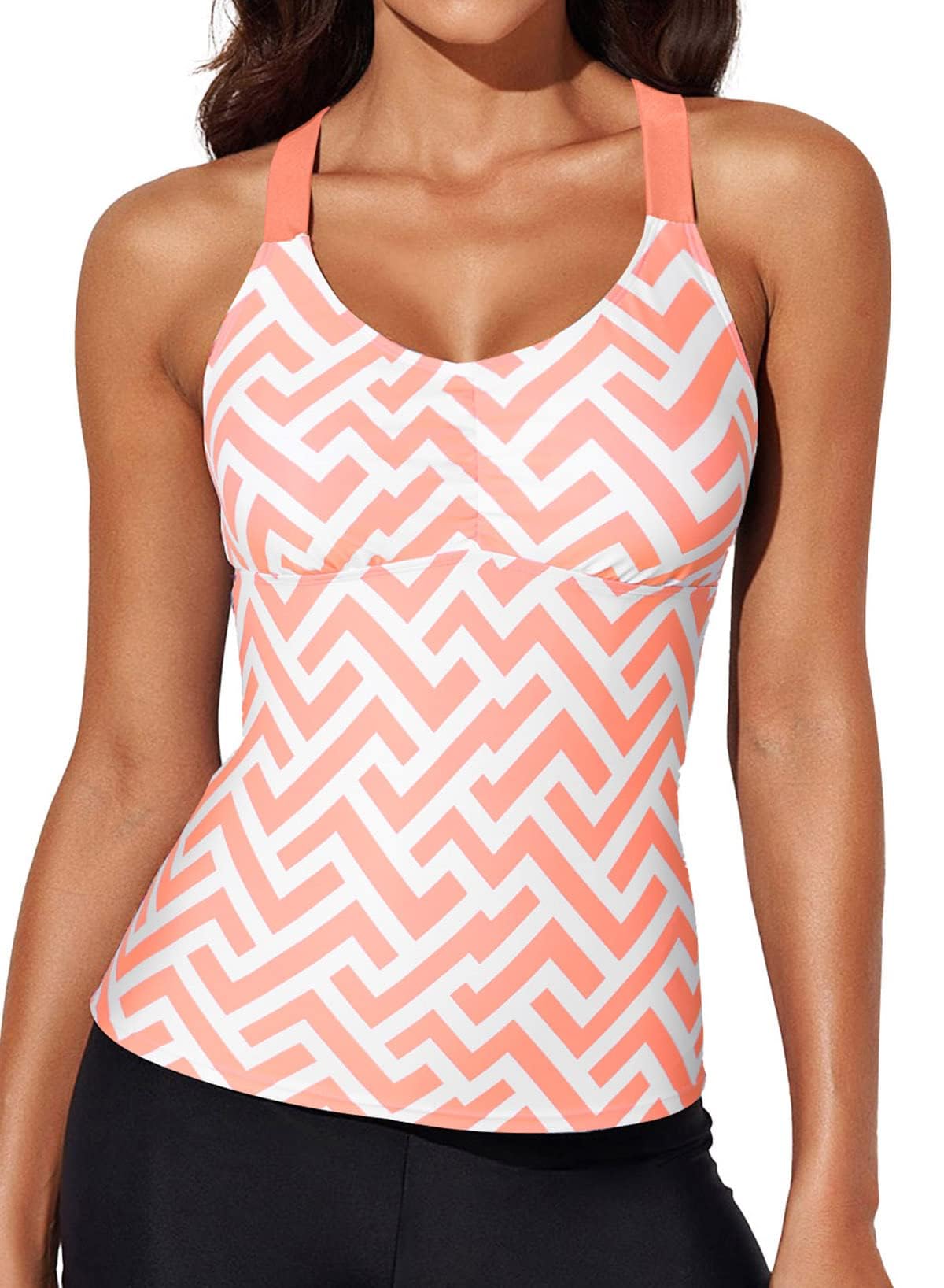 Aleumdr Women Plus Size Tankini Swim Top Tankini Swimsuits Halter Bathing Suit Tops Solid Vintage Slimming Tanking Swim Top Only Orange X-Large