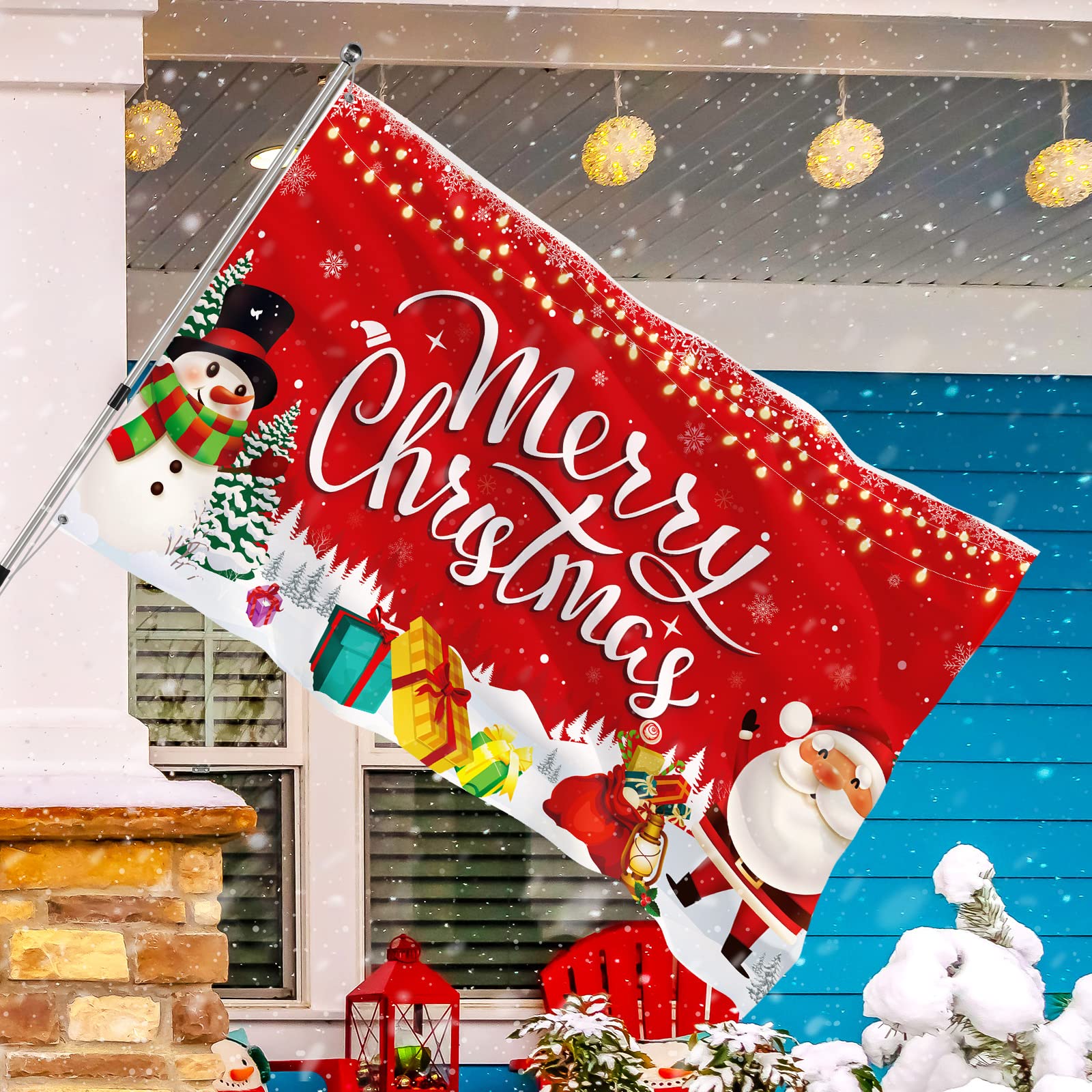 Tiamon Christmas Flag 3 x 5 Feet Double Sided Xmas Large Flag for Outside Santa Snowman Winter Holiday Polyester Flag Xmas Garden Yard Flag Christmas Welcome Signs Banner for Outdoor Yard Decoration
