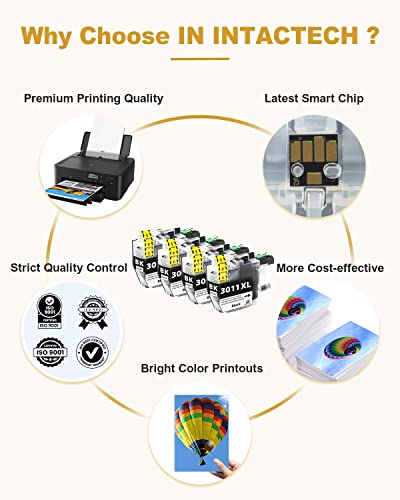 Intactech Compatible Ink Cartridges Replacement for Brother LC3013 LC3011 Black BK for Brother MFC-J491DW MFC-J895DW MFC-J690DW MFC-J497DW Printer (4 Pack)