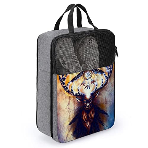 Frcavbin Deer with Dream Catcher Feathers Travel Shoe Bag Shoes Carrier with Handle and Zipper Foldable Shoe Puches Organizer for Home storage School starts