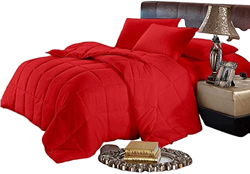 Soft Bed in Bag 1000 Series Egyptian Cotton 5 Piece 500 GSM Warm Comforter Set (Comforter + Flat Sheet + Fitted Sheet 18" Deep + 2 Pillow Cases) Bedding Set Cal. King Red