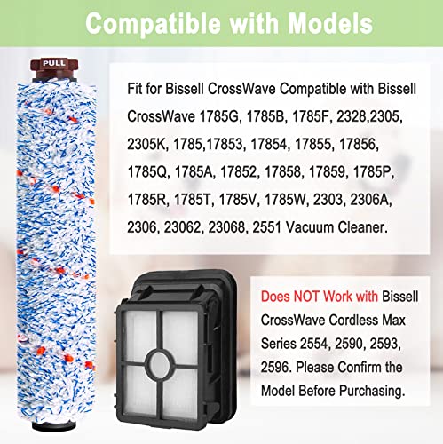 Bvhonwe 8 Pack Replacement Parts Compatible with Bissell CrossWave 1785 2306 Vacuum Cleaner 4 Pack Multi-Surface Brush Roll 1868 4 Pack Vacuum Filter 1866 Compare to Part 1608683 160-8683 1608684