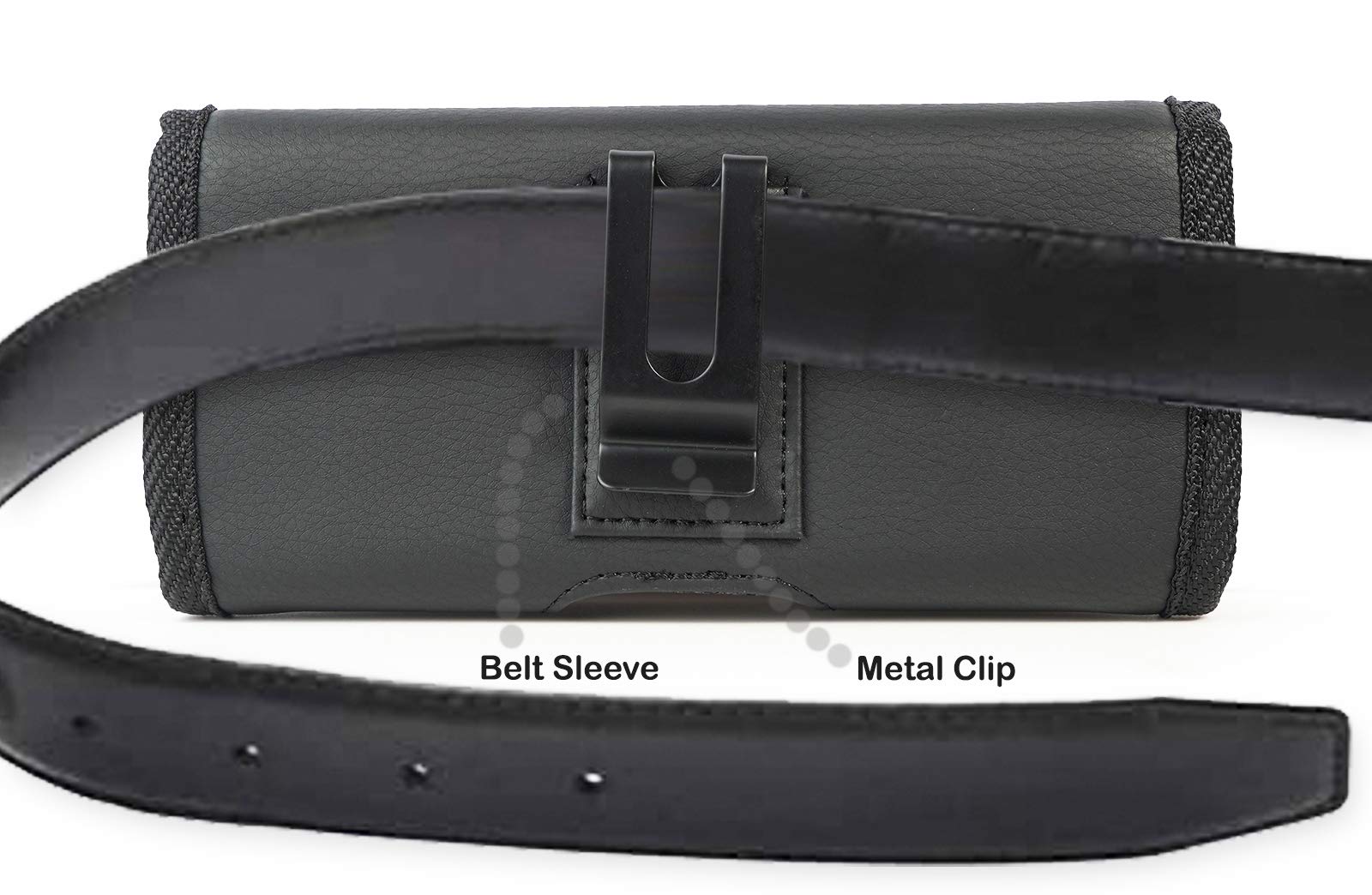 Case for Motorola Phone, Nakedcellphone Black Vegan Leather Horizontal Pouch [Metal Clip, Belt Harness, Magnetic Closure] for Moto ThinkPhone, Edge, Edge+, G Power 5G, G Play, Nokia C300/C110/G310