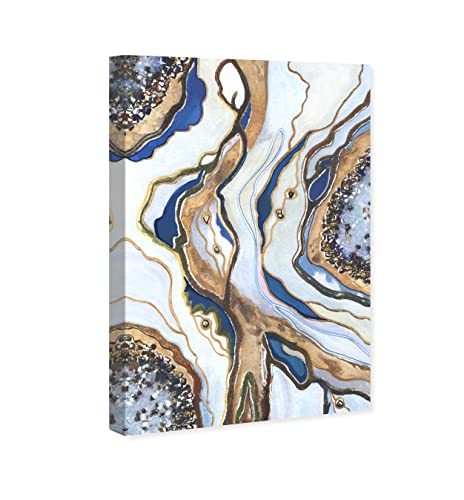 Wynwood Studio Abstract Modern Canvas Wall Art Shadows Play Living Room Bedroom and Bathroom Home Decor 24 in x 36 in Gold and Blue