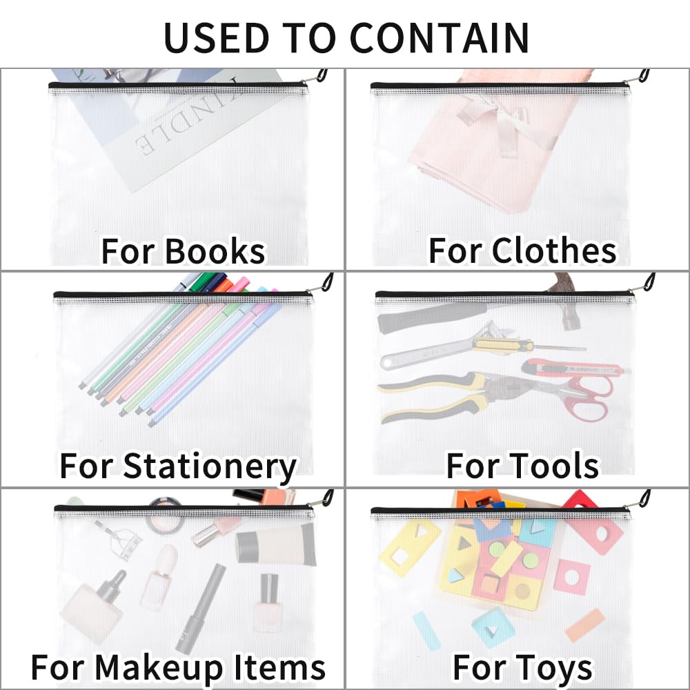 EOOUT 24pcs Mesh Zipper Pouch, Board Game Organizer, Storage Bags, Plastic Puzzle Bag for Organizing, Letter Size, A4 Size, for School Students Office Supplies
