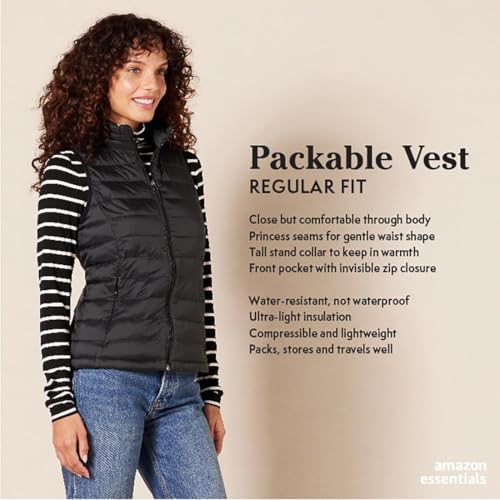 Amazon Essentials Women's Lightweight Water-Resistant Packable Puffer Vest, Pink, X-Large