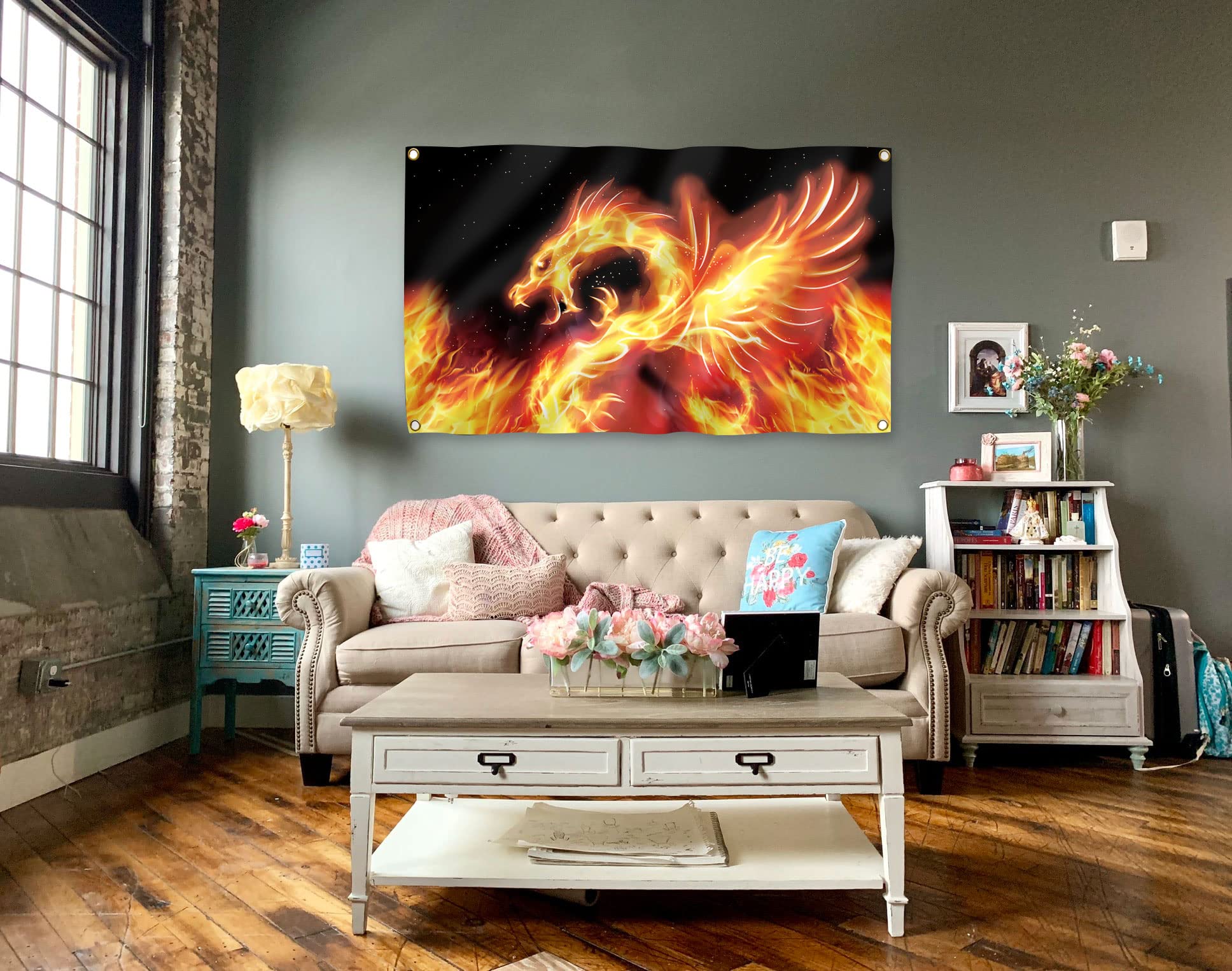 Fiery Dragon 3X5 Flag，Funny Poster Wall Flag, Four Brass Grommets, Polyester Material, Suitable For Decorating Your Living Room,Bedroom, Garage.
