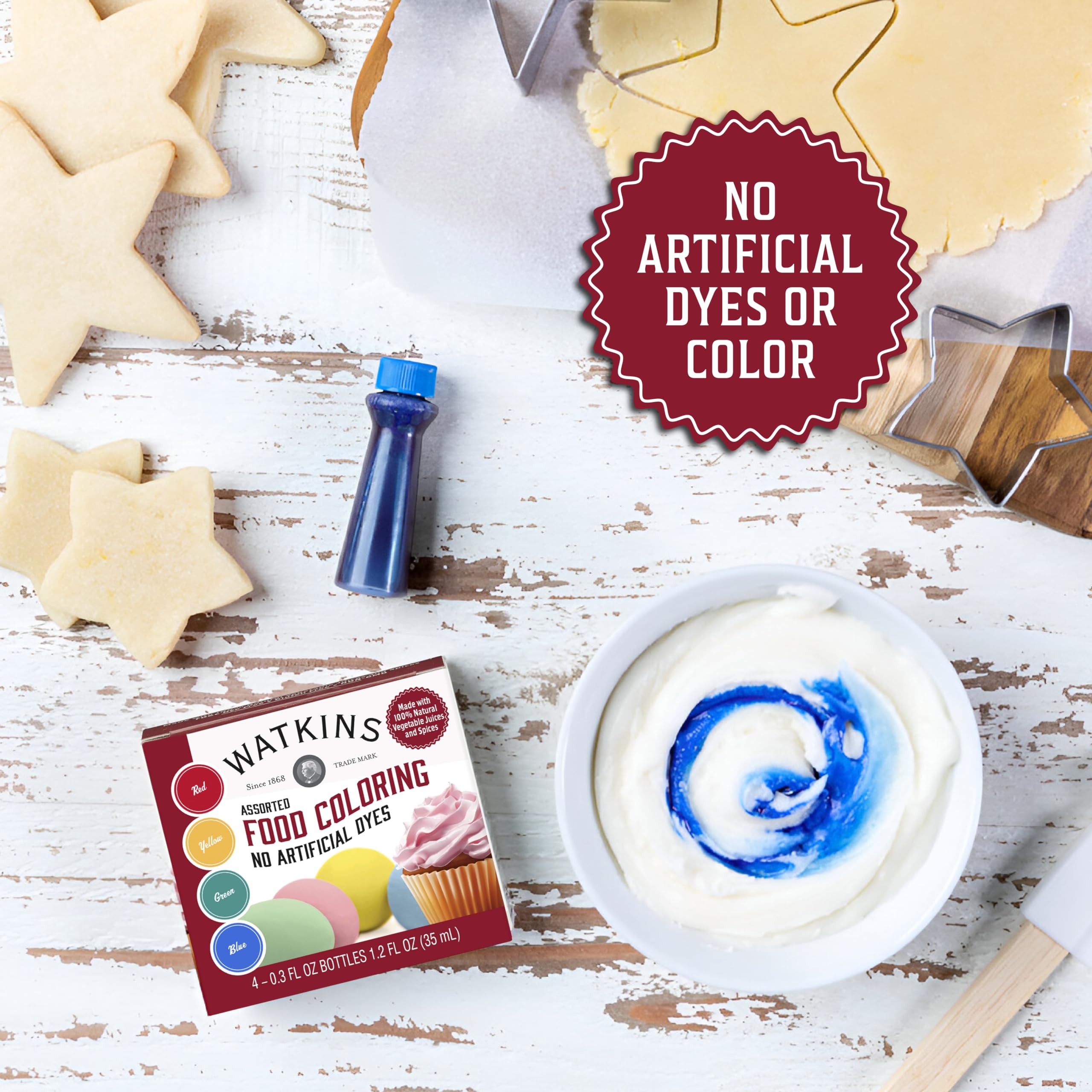 Watkins Assorted Food Coloring, 1 Each Red, Yellow, Green, Blue, Total Four .3 oz bottles