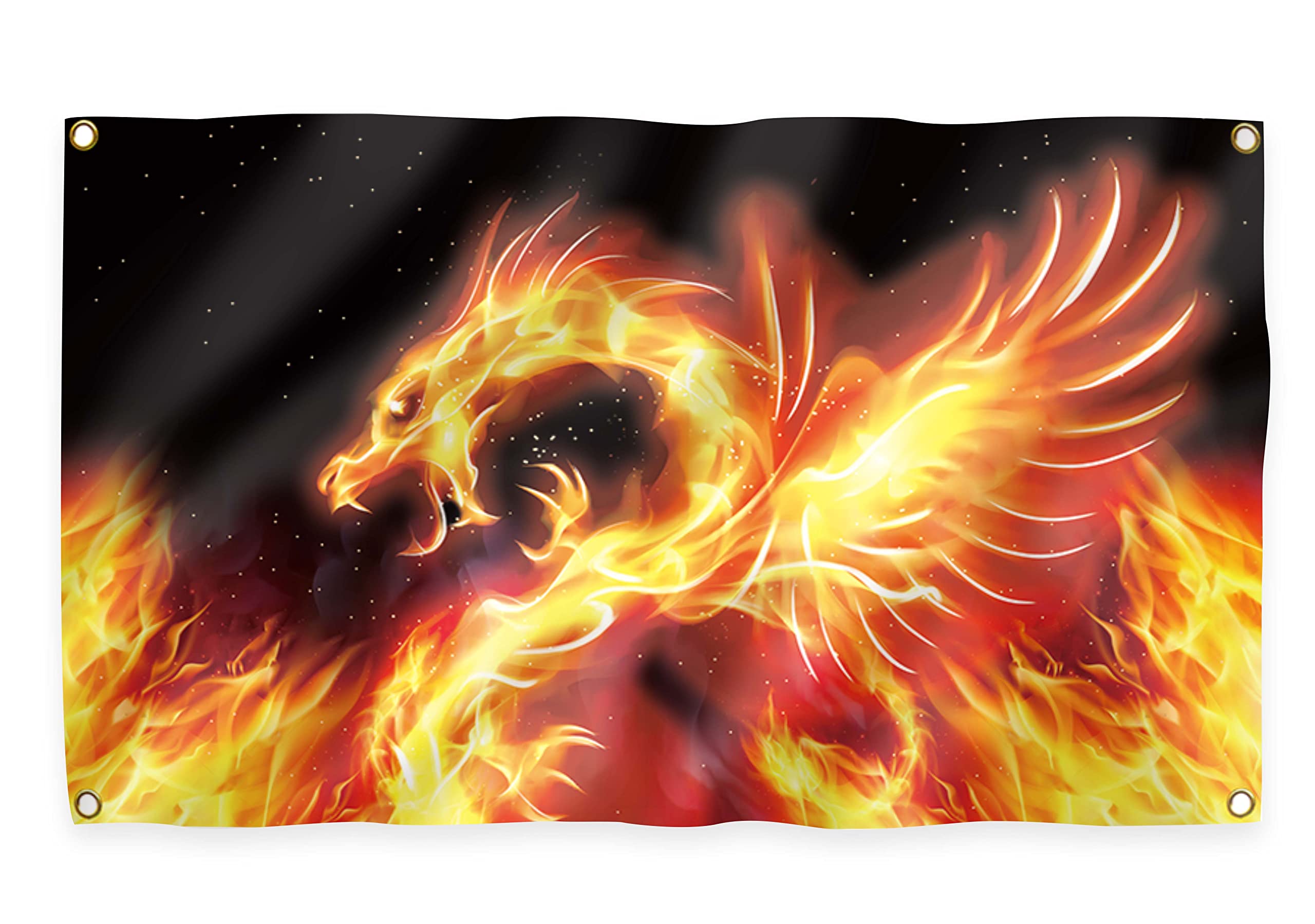 Fiery Dragon 3X5 Flag,Funny Poster Wall Flag, Four Brass Grommets, Polyester Material, Suitable For Decorating Your Living Room,Bedroom, Garage.