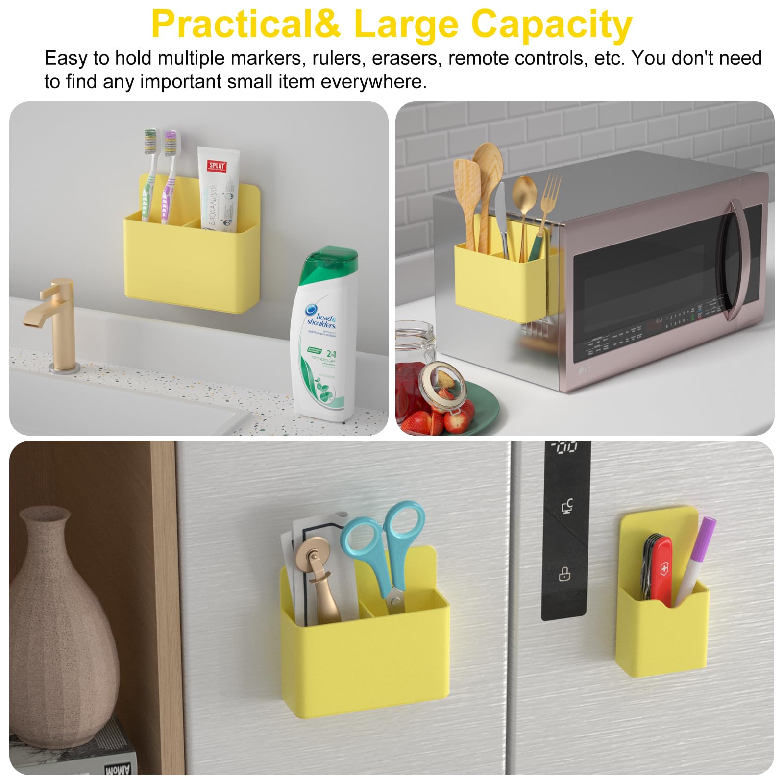 Jeyoon 2 Pack Magnetic Dry Erase Marker Holder, Whiteboard Marker Holder, Magnetic Pen Holder, Magnetic Marker Holder for Fridge, Whiteboard, Locker, Magnetic Cup for Dry Erase Board -Yellow