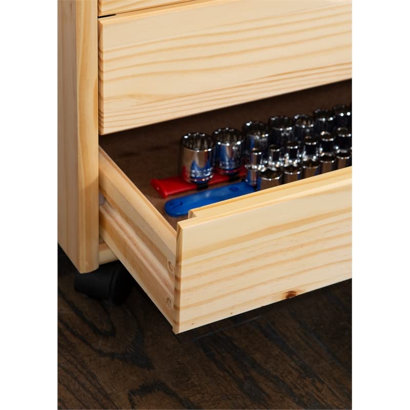 Linon Callie Multipurpose Six Drawer Dresser Wide Wood Rolling File Cabinet Storage Cart in Natural