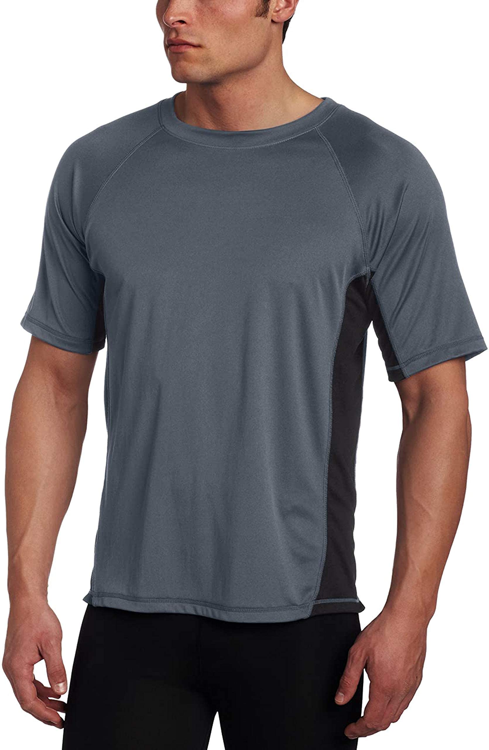Kanu Surf Men's Standard Short Sleeve UPF 50 Swim Rash Guard Sun Shirt (Regular & Extended Sizes), Charcoal/Black, X-Large