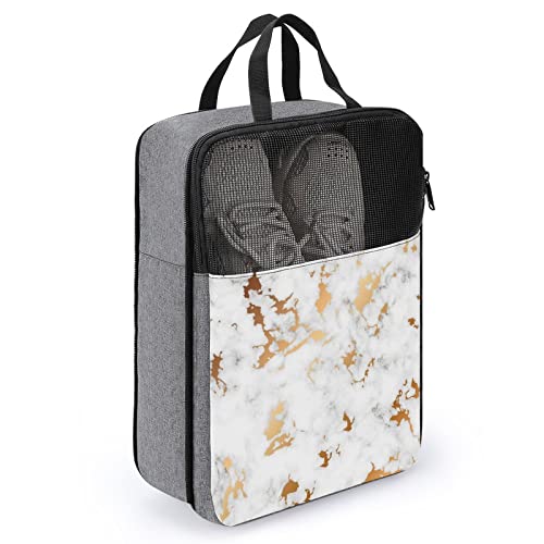 Frcavbin Gold And White Marble Travel Shoe Bag Shoes Carrier with Handle and Zipper Foldable Shoe Puches Organizer for Home storage School starts